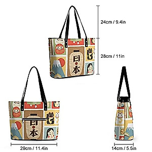 Womens Handbag Japanese Japan Pattern Leather Tote Bag Top Handle Satchel Bags For Lady