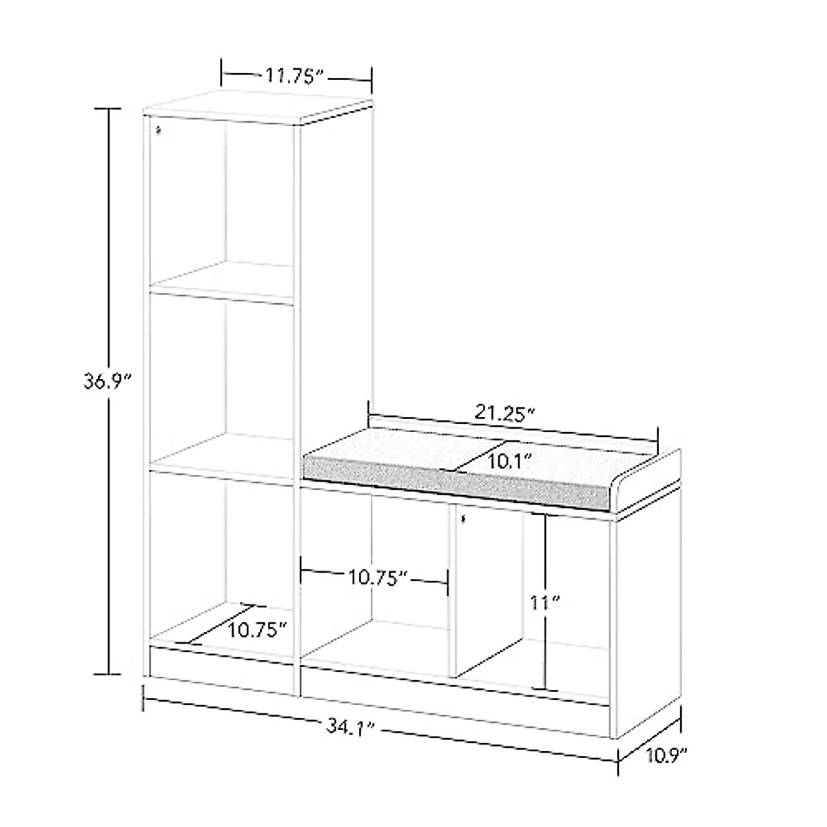 RiverRidge Kids Toy Storage Organizer Bench with 5 Cubby Spots, 2 Turquoise Fabric Bins & Cushioned Seat for Book Nook Playroom Storage