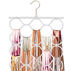 BigOtters 18 Loop Scarf Hanger Holder Organizer Space Saver Organizer Multiple Purpose for Closet Tie,Belt,Scarves,Shawl,Socks-White