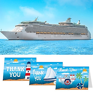 Lincia 48 Pack Cruise Staff Thank You Cards with Envelopes and Stickers Cruise Nautical Thank You Notes for Cruise Staff Thank You Gifts Bulk Cruise Accessories for Ship Boat Birthday Greeting
