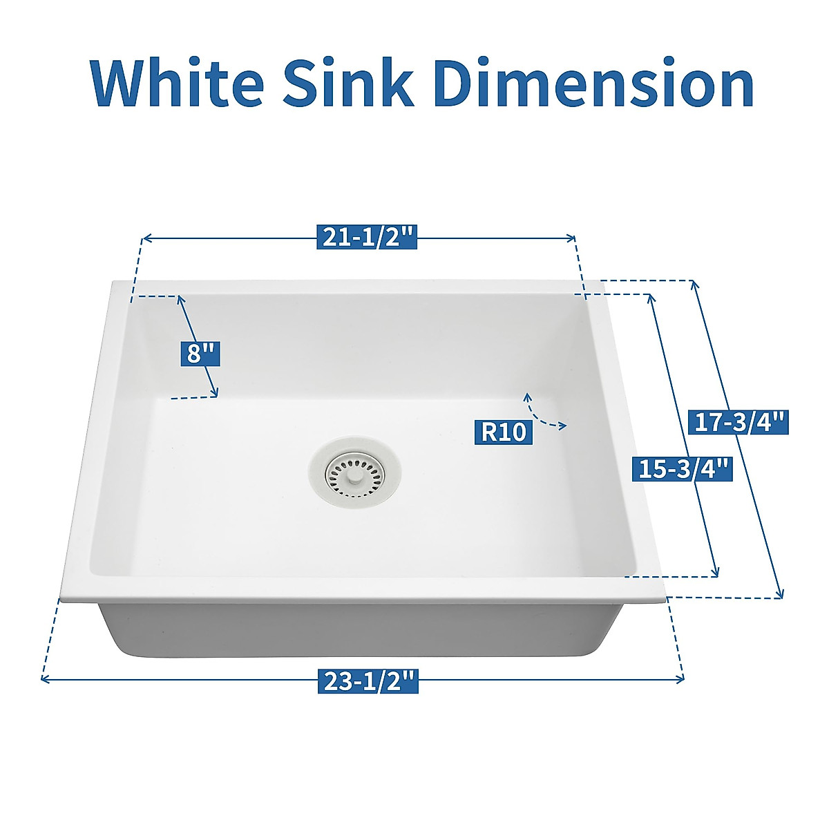 MONSINTA Bar Sink, Undermount Kitchen Sink, 23 Inch White Bar Sink, Bar Sink Undermount With Accessories, Granite Kitchen Sink, White Sink Kitchen