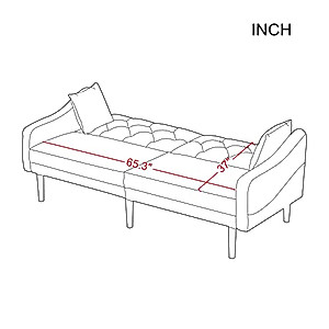OYN Modern Velvet Upholstered Futon Sofa (72.8”x31.1”x30.3”H), Longer Loveseat Convertible Sleeper Couch Bed for Living Room Apartment Small Space Furniture Sets with 2 Pillows,Green