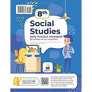 8th Grade Social Studies: Daily Practice Workbook | 20 Weeks of Fun Activities | History | Civic and Government | Geography | Economics | + Video Explanations for Each Question