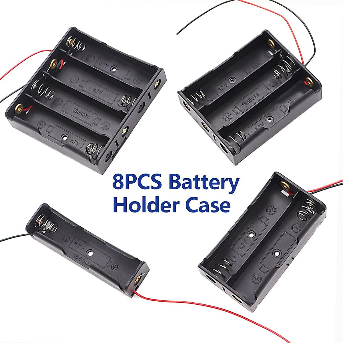 TWTADE 8PCS Battery Holder Case in Series Double 1/2/3/4 Slots 3.7V with Wire Leads for 18650 Battery I-034