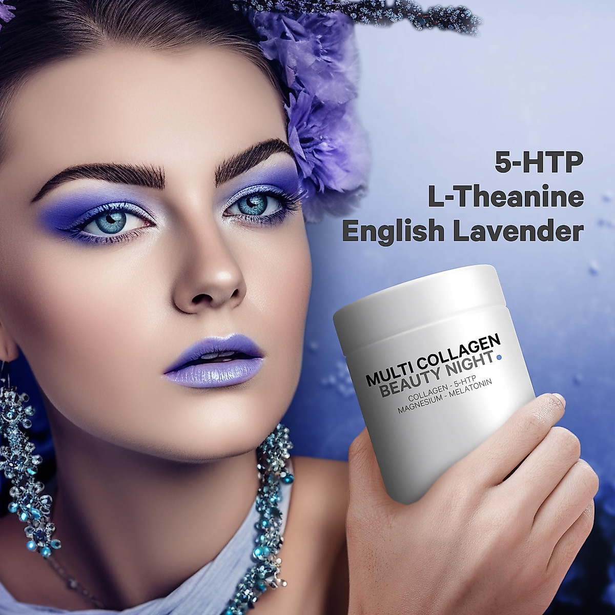 Codeage Multi Collagen Protein Beauty Night - Melatonin, Magnesium Bisglycinate, 5-HTP, L-Theanine, English Lavender Flower, Bone Broth - Vitamins - Supplement - Sleep Pills - Non-GMO - 150 Capsules