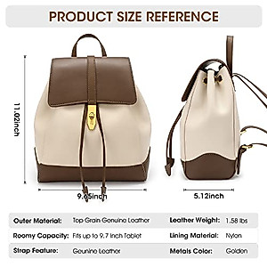Kattee Genuine Leather Backpack Purse for Women Fashion Rucksack Ladies School Shoulder Bag Medium Size Adjustable Straps