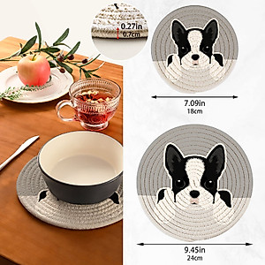 Dog Boston Terrier Puppy Pot Holders for Kitchen Cotton Round Holder Set of 2 Heat Resistant Trivets Coasters Pure Cotton Thread Weave for Hot Dishes