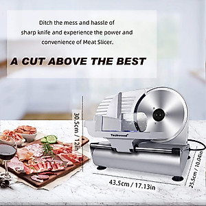 Techwood Electric Meat Slicer, 200W Electric Deli Food Slicer with 9” Removable Stainless Steel Blade & Adjustable Thickness Dial, for Home Use, Ideal for Meat Jerky, Hard Cheese, Vegetables & Bread