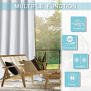 RYB HOME Outdoor Curtains 108 inch Long - Pergola Curtains Sunlight Block Out Waterproof Patio Drapes for Yard Gazebo Arbor Side Wall Cabana, 1 Pc, W 52 inches x L 108 inches, Grayish White
