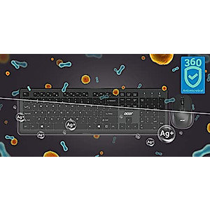Acer Wireless Keyboard and Wireless Mouse Bundle | Fully Covered in a Silver Ion Antimicrobial* Body | Includes RF Wireless Optical Mouse, RF Wireless Keyboard and USB Receiver, (Pack of 1)