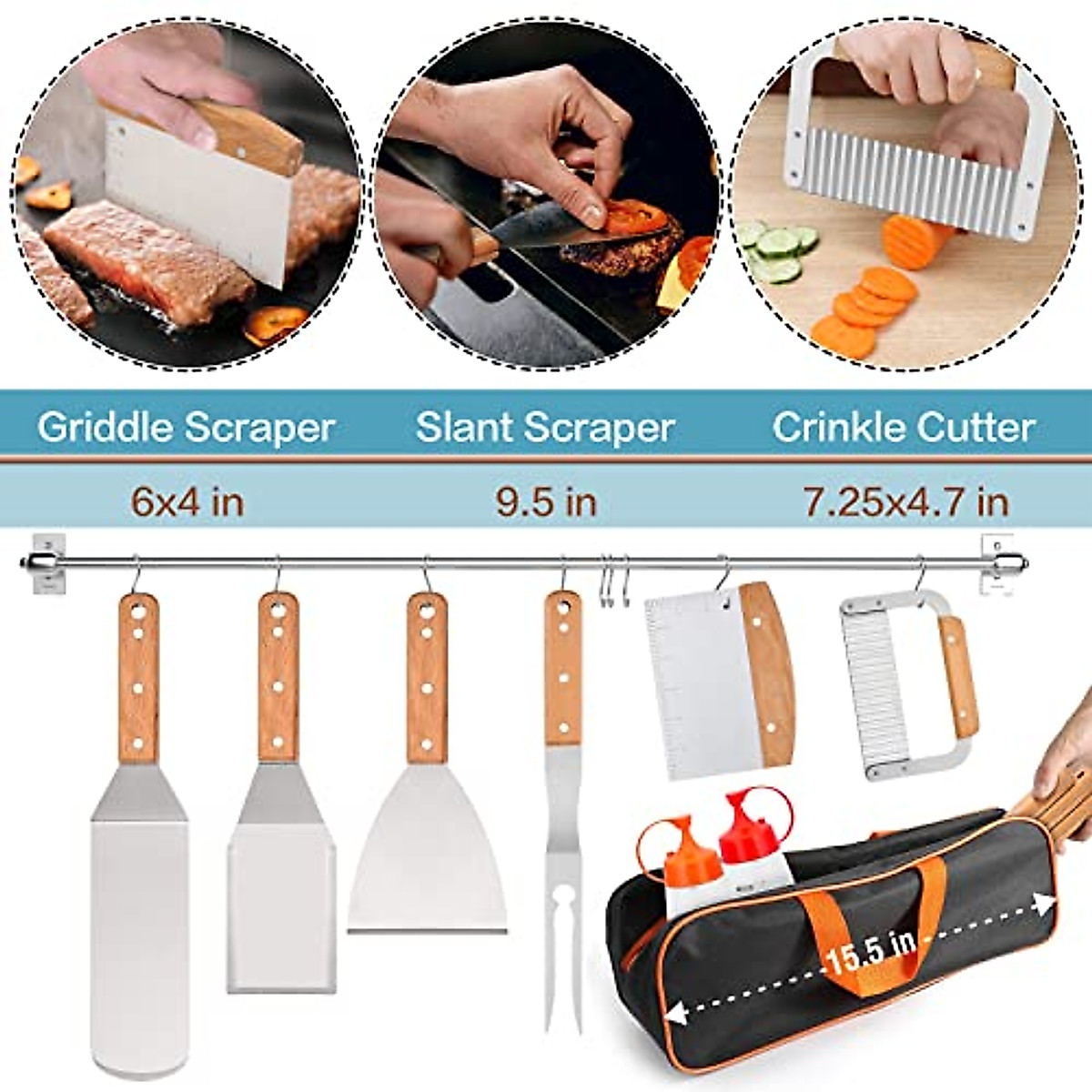 HaSteeL Griddle Accessories Set of 20, Stainless Steel Griddle Spatula Tools Kit with Carrying Bag, Complete Heavy Duty Metal Spatulas for Teppanyaki BBQ/Flat Top/Cast Iron Cooking Grilling Camping