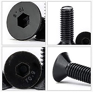 M8-1.25 x 12mm Flat Head Socket Cap Screws,Alloy Steel Grade 10.9, DIN 7991,Black Oxide, Allen Hex Drive,Hex Socket Drive, Fully Thread 50Pcs