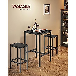 VASAGLE Bar Table, Small Kitchen Dining Table, High Top Pub Table, Height Cocktail Table for Living Room Party, Sturdy Metal Frame, 23.6 x 23.6 x 36.2 Inches for Narrow Spaces, Ebony Black and Black