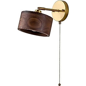 VUCICA Modern Simple Wall Lamp Adjustable Bedside Wall Sconce Walnut Wall Light with Pull Cord Switch E27 Lighting Fixture for Living Room Study Office Homestay