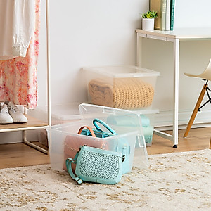 IRIS USA 25 Qt Clear Storage Box, BPA-Free Plastic Stackable Bin with Lid, 4 Pack, Containers to Organize Shoes and Closet Shelves, Classroom Organization Teacher Tools, Game Storage