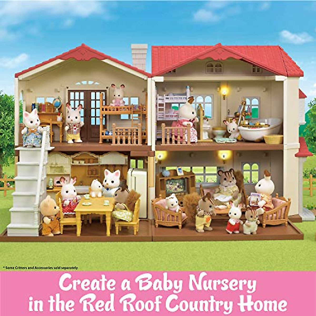 Calico Critters Triple Baby Bunk Beds, Dollhouse Toy Furniture, Multicolor, basic (CC2624), Set includes three beds, three mattresses with pillows, three blankets and two ladders