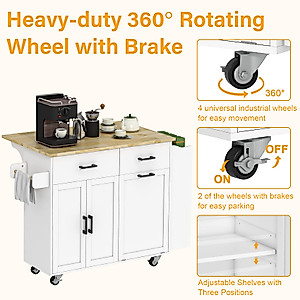 Osfvolr Rolling Kitchen Island with Trash Storage Cabinet, 2 Drawers, Kitchen Island with Drop Leaf, Kitchen Storage Islands Carts W/ 3 Spice Rack, Tilt Out Trash Cabinet, Island Table for Kitchen