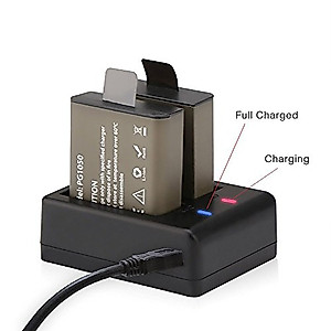 AKASO 2 x 1050mAh Rechargeable Action Camera Battery with USB Dual Charger EK7000/EK7000 Plus/EK7000 Pro/Brave 4/ Brave 6/ Vision 3/Vision 4 Action Camera