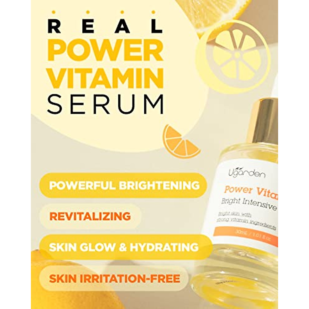 UGARDEN Power Vitamin C Bright Intensive Serum with Snail Mucin - Hypoallergenic Skin Glow & Rejuvenating Face Ampoule - Improves Skin Tone & Troubles, 1.01 fl.oz.