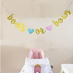 Starsgarden Glittery Gold Boots or Bows Gender Reveal Banner for Baby Shower Party, Baby Reveal Party Decorations- Girl Or Boy Announcement Sign