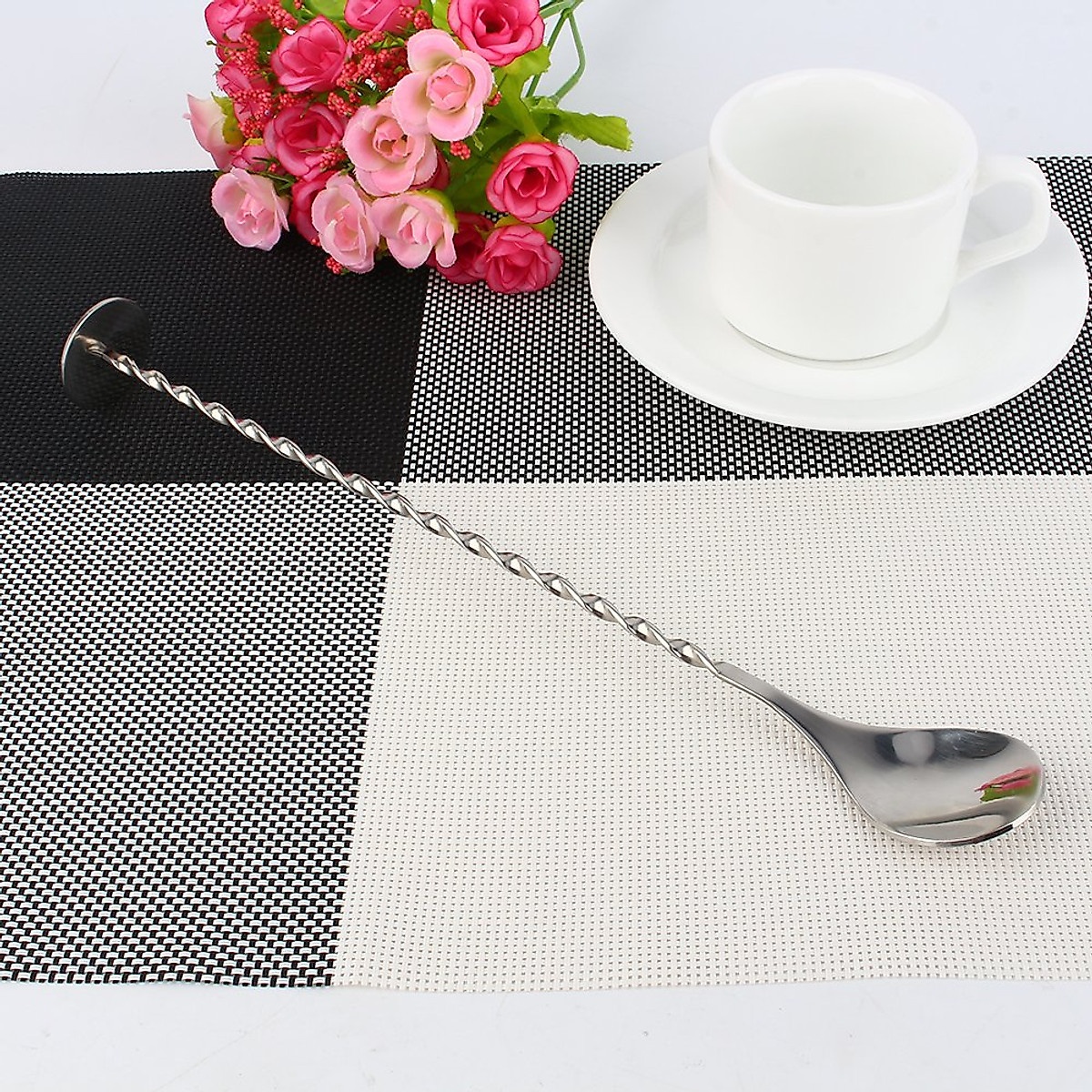 Fdit 11" Stainless Steel Long Bar Spoon Steel Bartending Mixed Tall Drink Stir Spoon Bar