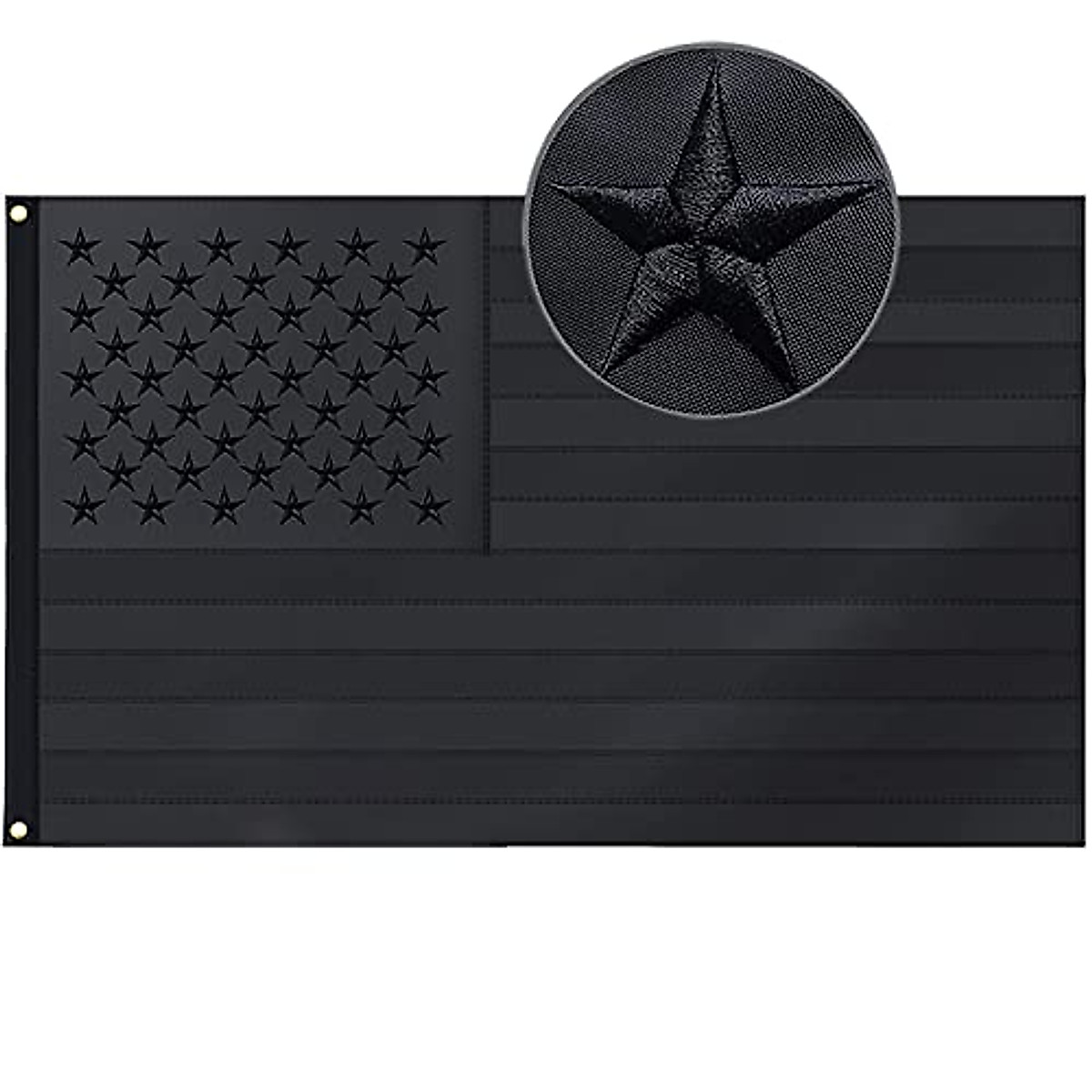 DZSM All Black American Flags 3x5 Ft,Solid USA Flag Double Sided with Embroidered Stars,Fade Proof Patriot United States America Banner Stitched Stripes,Blackout US for Outdoor,car,farm, F-001