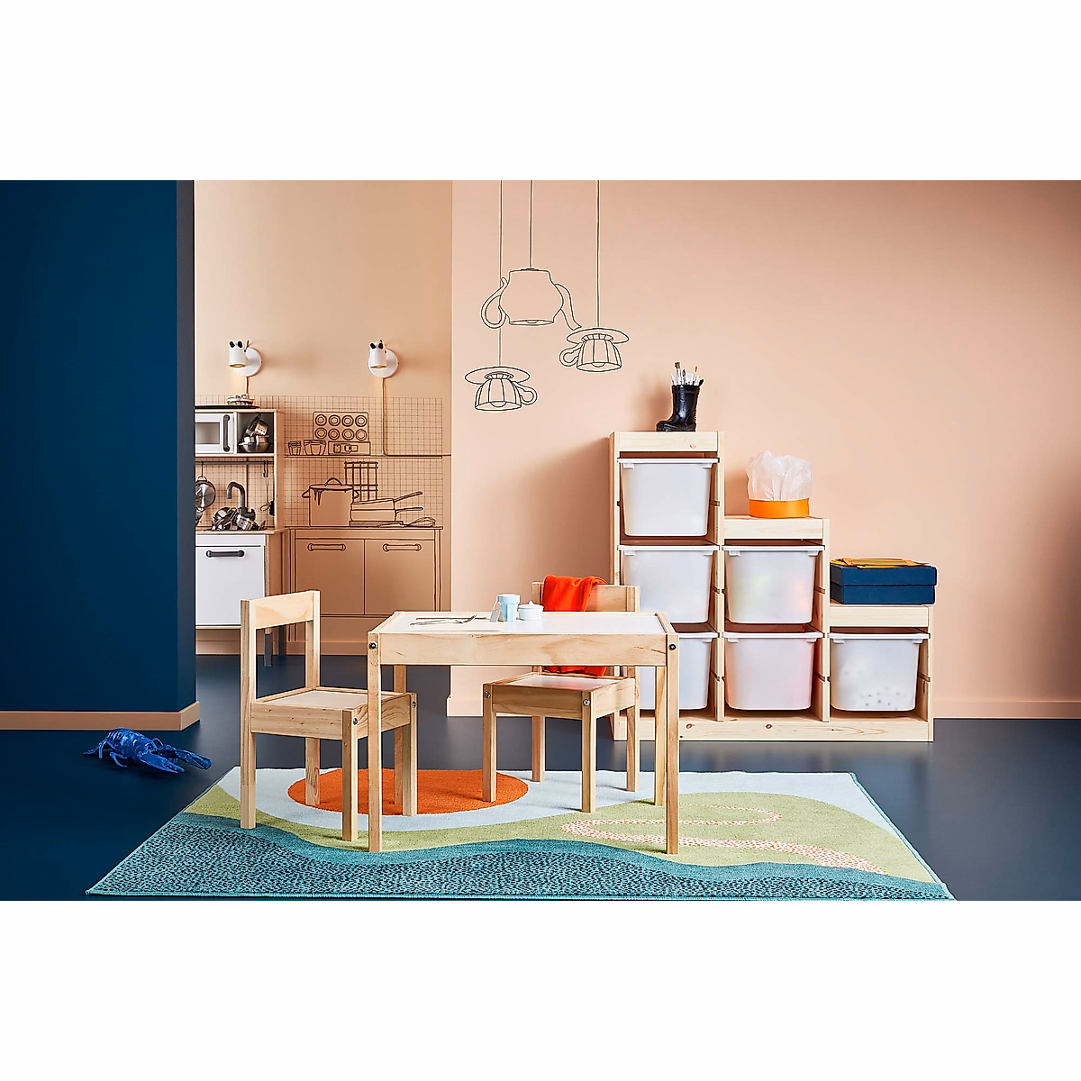Ikea LÄTT children's table with 2 chairs, white/pine