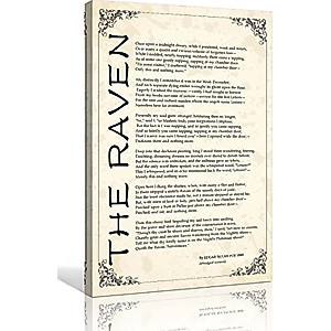 Edgar Allan Poe Wall Art Framed Quotes Poster Vintage The Raven Poem Wall Art Inspirational Poetry Wall Art Canvas Prints Wall Decor Framed (12x18 inch)