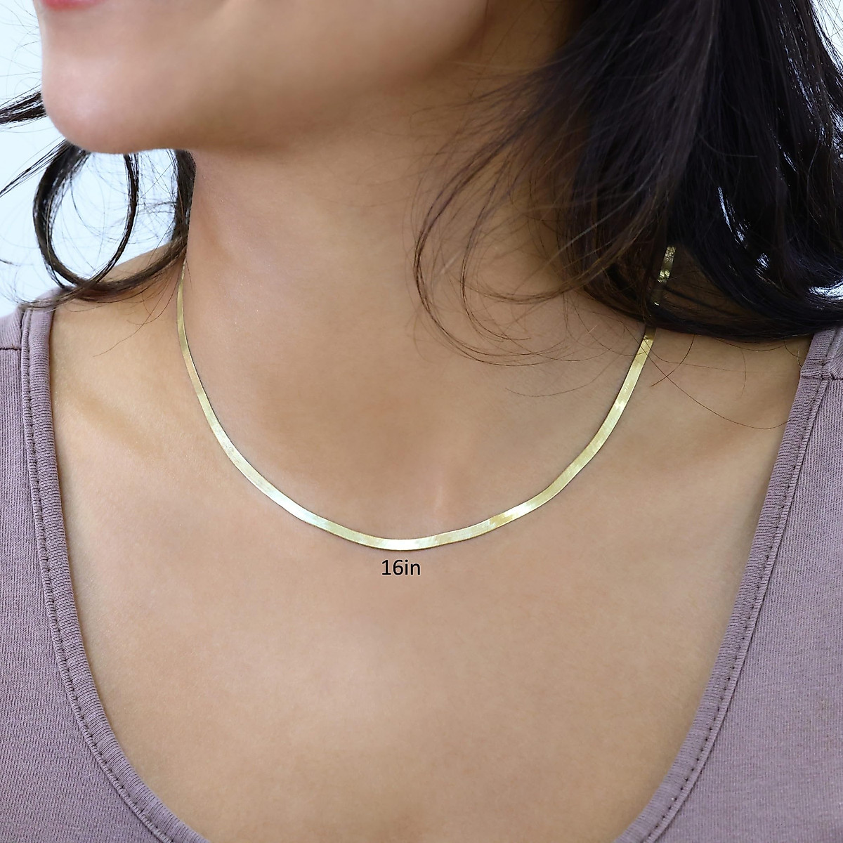 Nuragold 14k Yellow Gold 3mm Solid Herringbone Silky Flexible Chain Womens Necklace 14" 16" 18" 20" 22" 24"