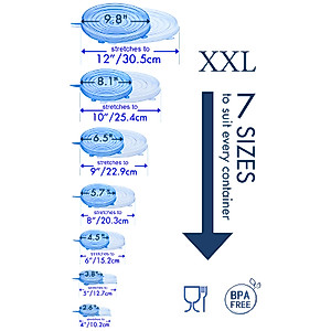 longzon Silicone Stretch Lids 14 Pack Include 2Pcs XXL Size up to 9.8'' Diameter, Reusable Durable Food Storage Covers for Bowl, 7 Different Sizes to Meet Most Containers, Dishwasher & Freezer Safe