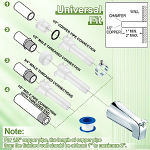 Enhon Tub Spout with Diverter, Universal Fits 1/2'' Copper Pipe, 1/2'' IPS and 3/4'' IPS, Bathroom Bathtub Tub Faucet Replacement with Adapters (Chrome)