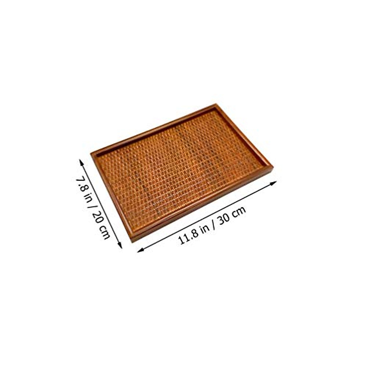 Cabilock Rustic Wooden Serving Trays Rattan Handwoven Rectangular Utensils Food Tea SPA Salon Tray Sundries Storage Organizer Farmhouse Decoration for Home Restaurant Brown 30x20cm