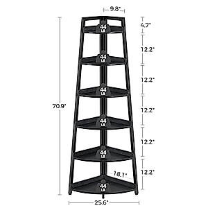Rolanstar Corner Shelf, 6 Tier Modern Corner Bookshelf Industrial Corner Ladder Shelf Plant Stand for Display Rack for Living Room, Home Office, Bathroom, Small Space, Black