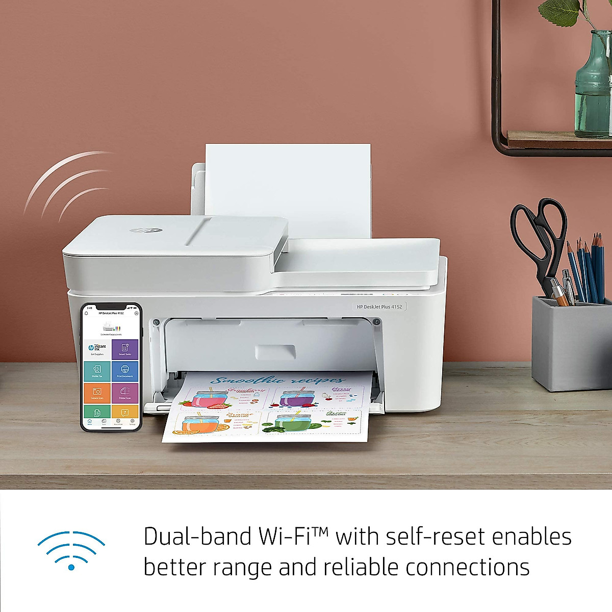 HP DeskJet Plus 4152 Wireless All-in-One Color Inkjet Printer, Mobile Print, Scan & Copy, Instant Ink Ready, 7FS74A (Renewed)
