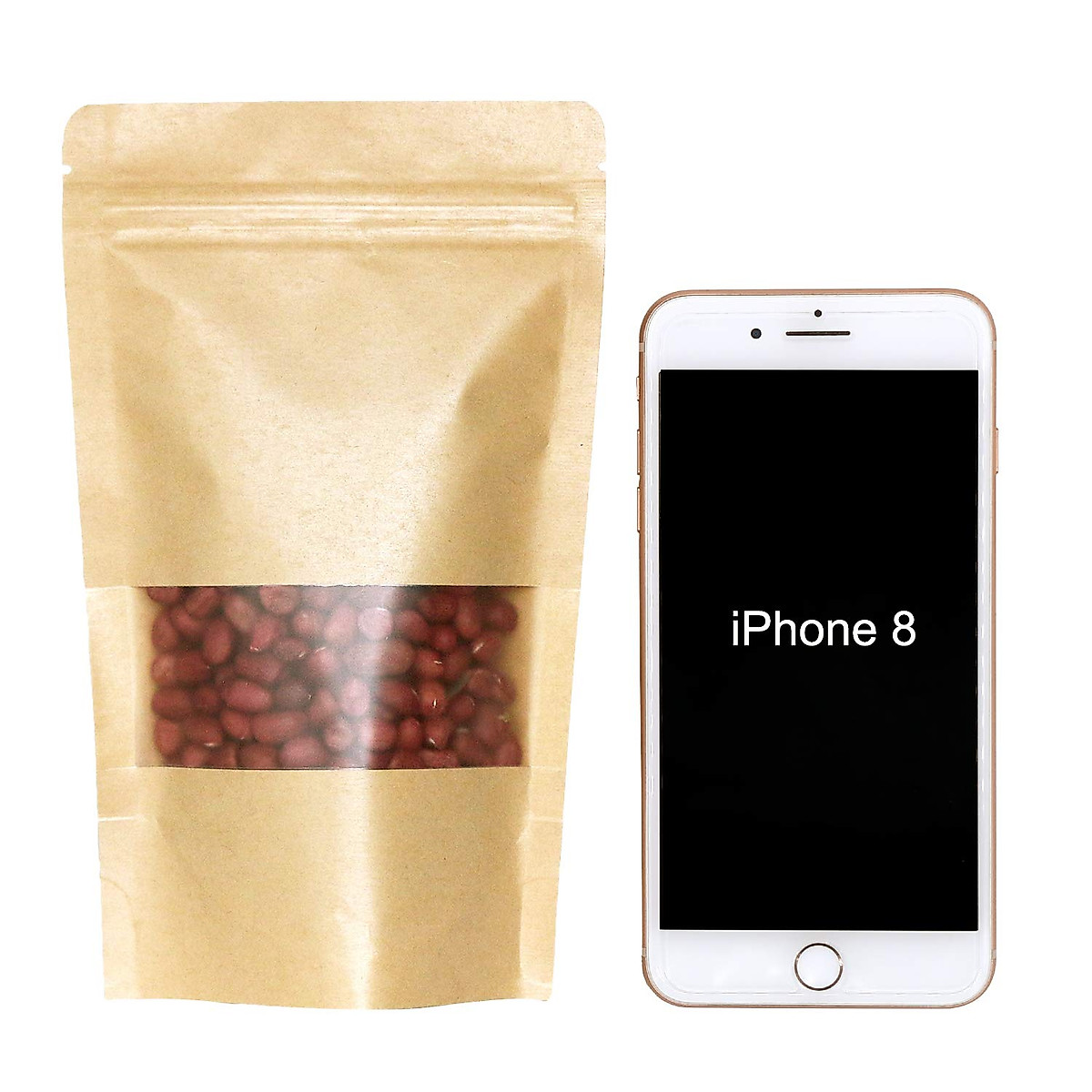 SumDirect Kraft Food Bags with Window - Resealable Kraft Stand Up Pouches, 50Pack 4.7x7.8inches Zipper Food Storage Bags for Packaging