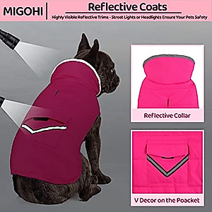 MIGOHI Warm Dog Coat, Winter Dog Jacket for Cold Weather, Reflective Windproof Dog Fleece Vest Thick Dog Apparel with Leash Hole and Furry Collar for Puppy Small Medium Large Dogs, Pink XS
