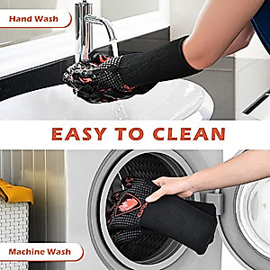 ELUTENG BBQ Long Gloves 1472℉ Heat Resistant Grilling Glove Silicone Non-Slip Oven Heatproof Longer Kitchen Washable Gloves for Barbecue, Cooking, Baking, Camping Fire Pit Black