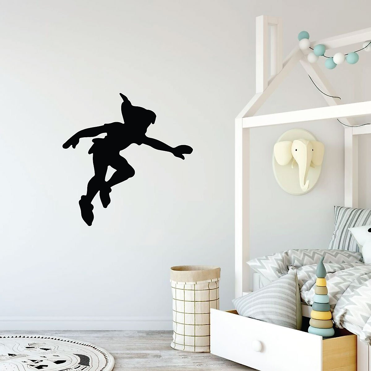 Peter Pan Wall Decal - Shadow - Disney Vinyl Sticker Silhouette for Kid's Playroom, Bedroom Decoration or Nursery Decor