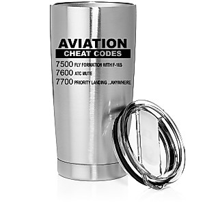 Smooth Body Tumbler Stainless Steel Vacuum Insulated Travel Mug Cup Gift Aviation Cheat Codes Pilot (20 oz, Stainless Steel)