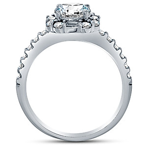 Size 4 - Solid 14k White Gold CZ Cubic Zirconia Halo Bridal Engagement Ring w/Matching Wedding Band Two Ring Set - Round Brilliant Cut Solitaire with Baguette Side Stones (2.75cttw., 1.0ct. Center)
