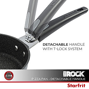 Starfrit ROCK T-Lock 12.5-Inch Pizza Pan/Flat Griddle with Detachable Handle, Normal, Black