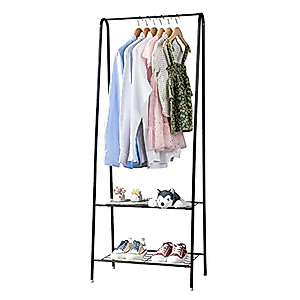 GOODSILO 2 Tier Shoe Rack Organizer With Clothing Racks For Hanging Clothes Portable Standing Closet Shoes and Clothes Rack for Bedroom, Apartment, Home, Office, Dorm 62 Inch Tall Black