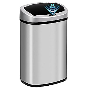 13 Gallon Automatic Trash Can with Lid, Touch Free Stainless Steel Kitchen Smart Garbage Can 50L High Capacity Electronic Sensor Trash/ Waste Bin for Room Kitchen Office, Silver