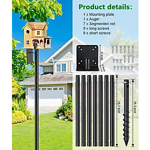 Bluebird House Pole 109 Inch, Heavy Duty Bird Feeder Pole for Outdoors, Adjustable Smart Bird Feeder Stand, Bird Buddy Mounting Pole