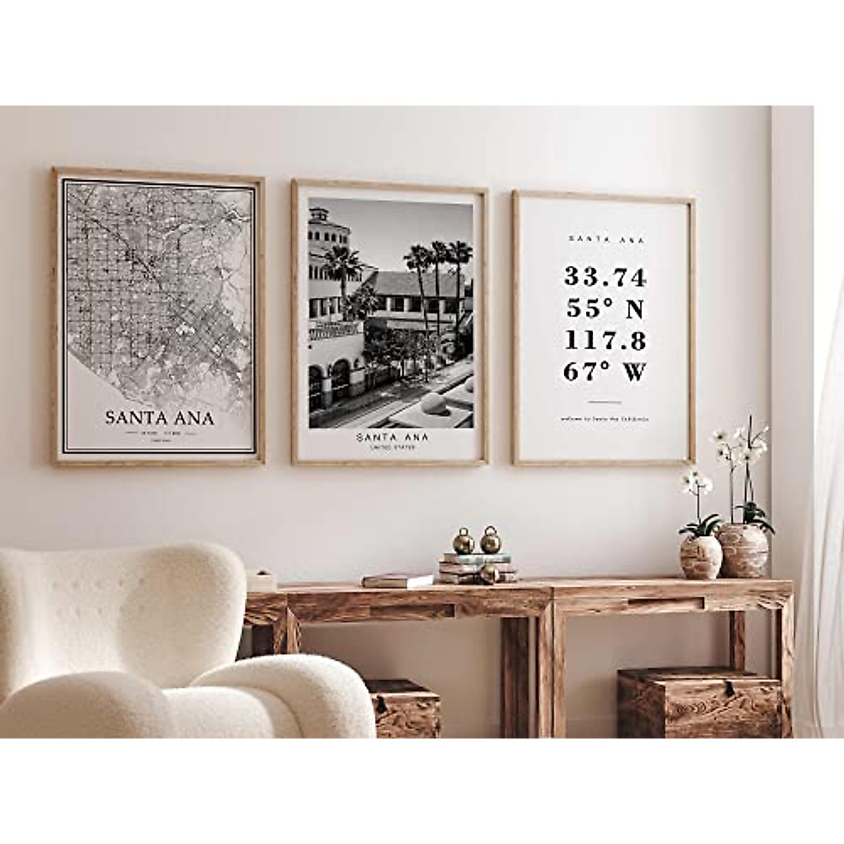 Dear Mapper Santa Ana United States View Abstract Road Modern Map Art Minimalist Painting Black and White Canvas Line Art Print Poster Art Line Paintings Home Decor (Set of 3 Unframed) (12x16inch)