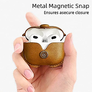 AirPods 3 Case, Airpods 3rd Leather Portable Protective Case Cover Men with Keychain Loss Prevention Clip Supports Wireless Charging Compatible with AirPods 3 2021 (Front LED Visible)