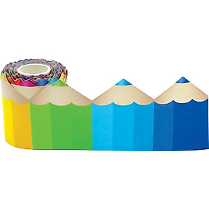 Teacher Created Resources Multi Bright Stitch 7" Fun Font Letters & Colored Pencils Die-Cut Rolled Border Trim - 50ft