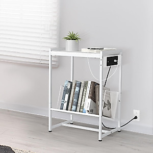 Record Player Stand White Vinyl Record Storage Record Player Table with Charging Station Turntable Stand with Album Storage End Side Table Nightstand for Living Room Bedroom