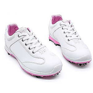 Ybberik Ladies' Anti-Skid Waterproof Golf Shoes with Spikes for Women White