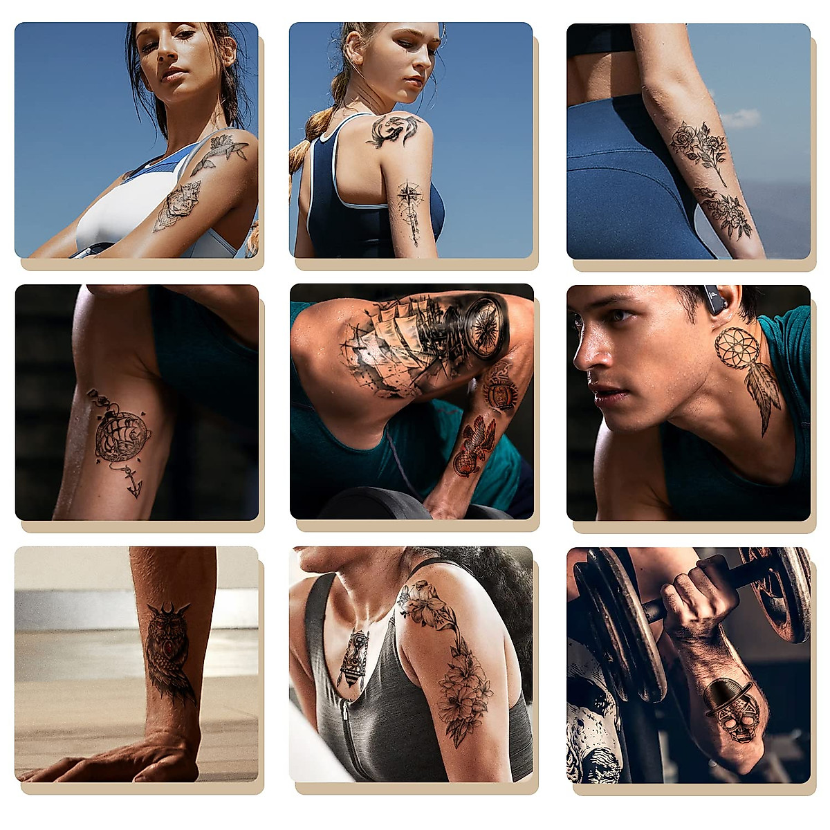 Yazhiji 70sheets Waterproof Temporary Tattoo for Girls or Boys Kids 10sheets Larger Half Arm Wolf Tiger Lion Fake Tattoos for Men or Women And 60 sheets Tiny Flower Snake Bird Crown Tattoo Sticker